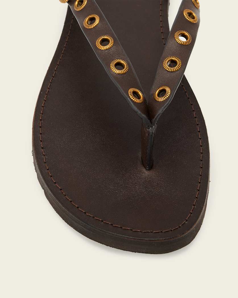 Sydney Eyelet Leather Sandals Dark Brown | ALLSAINTS